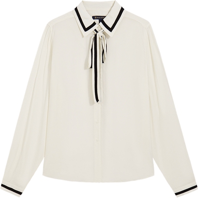 布克兄弟女士拼接领口绑带衬衫