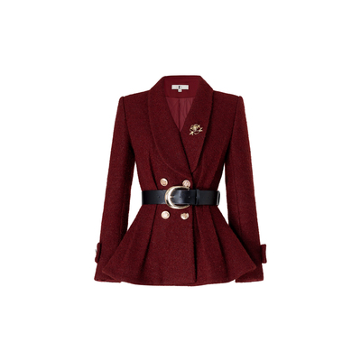 MD依诺【巴黎左岸】2025冬季气质轻奢设计感重工加厚收腰毛呢外套