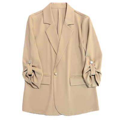 奶茶棕薄款大码西装外套