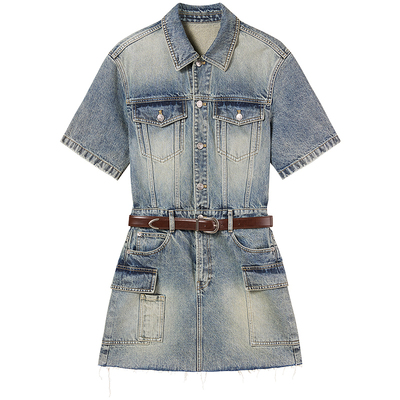 MissSixty配腰带做旧工装牛仔裙