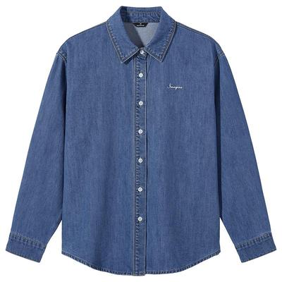 热风2026年休闲字母刺绣牛仔衬衫