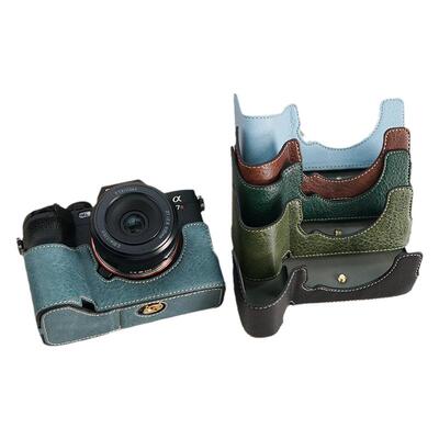 合适索尼a7m4相机包a7r5微单保护皮套SONY A7M5复古半套底座蓝色