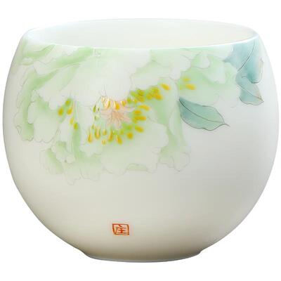 大师手绘羊脂玉瓷中式主人品茗杯