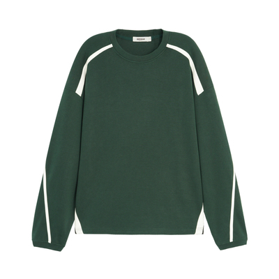 BODYDREAM撞色卫衣男款2026新款老钱针织圆领上衣 烟松绿运动套装