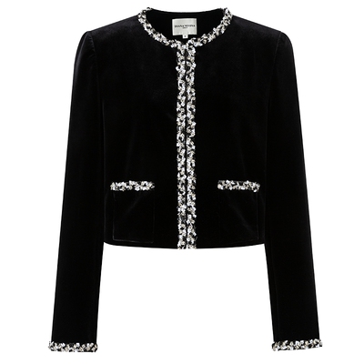 DIANA VEVINA秋冬新款丝绒棋盘格珠片外套小香风手工钉珠短外套