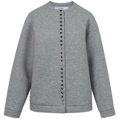 灰色空气层纽扣装饰外套