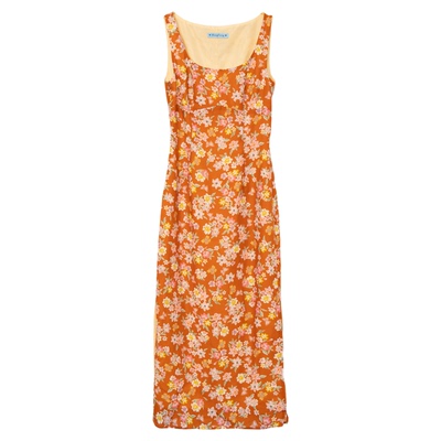 橙色海岸小碎花吊带连衣裙