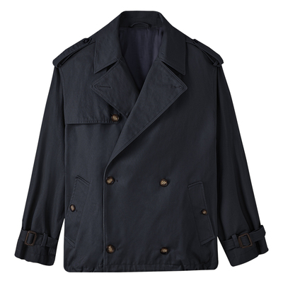 挡风防泼水纯棉翻领短款战壕风衣