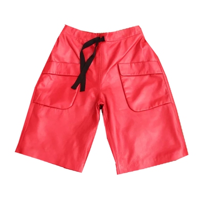 2025春秋新款绵羊皮真皮短裤松紧腰五分靴裤阔腿裤女进口全皮中裤