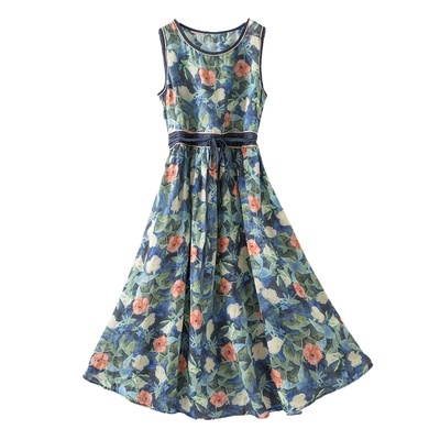 冉裳原创修身仙气纯苎麻印花长裙