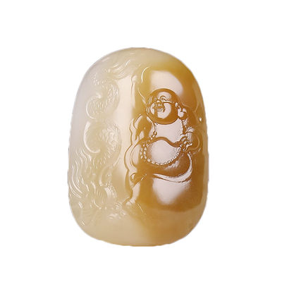 和田玉且末糖白油润笑佛挂件