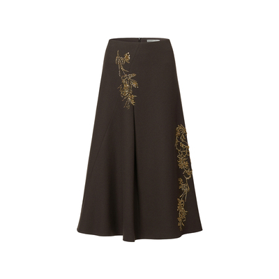 VGRASS定位珠片绣绵羊毛混纺半裙