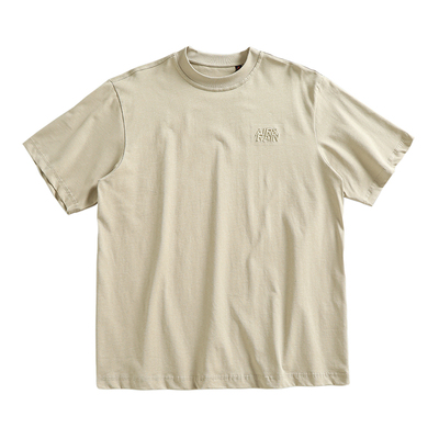 定织定染240G双纱棉 万针刺绣字母简约复古男女款宽松阔版短袖T恤