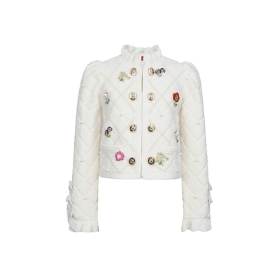 lefame开衫立体花朵装饰毛织开衫