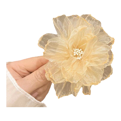 古风汉服女童头饰粉色花朵发夹女欧根纱头花儿童侧边夹子网纱发卡