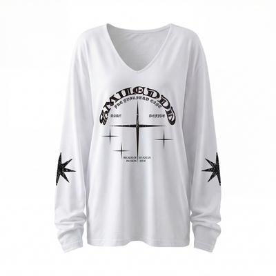 十字架罩衫大领口微透宽松长袖