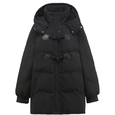 大码韩系少女感牛角扣连帽羽绒服