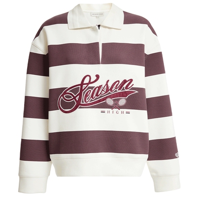 SEASON HIGH女装春季新款经典时尚百搭撞色条纹翻领卫衣