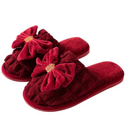 高级感喜庆情侣新婚棉拖鞋秋冬季