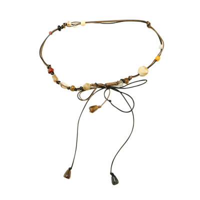 中式轻奢编织串珠细腰带