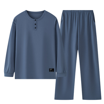 爸爸睡衣春秋季纯棉长袖套头薄款