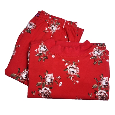 亮荘长袖女中领纯棉印花秋衣套