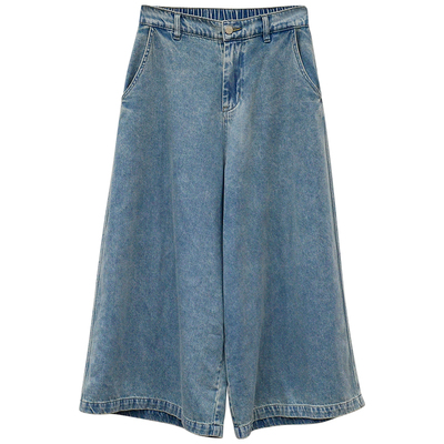 夏日宽松松紧阔腿裤九分裤女薄款