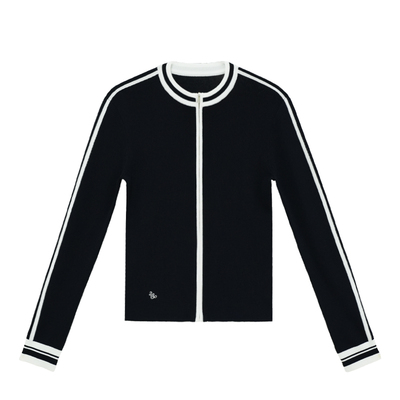 藏青冰感修身立领针织开衫