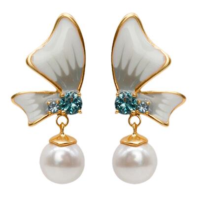 Fellala/翡拉拉「花好月圆」原创轻奢优雅蝴蝶珍珠耳钉送女友