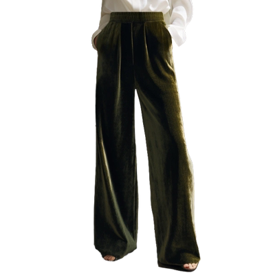 垂感丝绒阔腿长裤松紧腰头