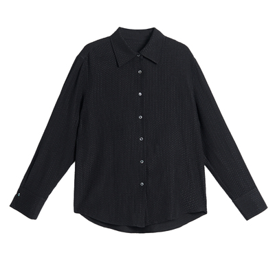 TOFOD 黑泡泡 抗皱冠乐绉真丝 重磅桑蚕丝长袖衬衫宽松极简风衬衣