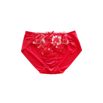 日系外贸精美蕾丝刺绣本命年红色牛奶丝低腰女士三角裤纯棉裆N203
