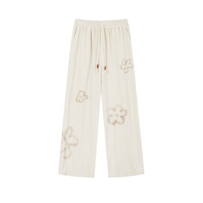 SOMESOWE花朵褶皱系带休闲裤子