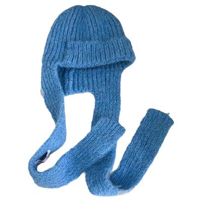 意大利BV高圆圆同款蓝色脖套一体帽子护耳套保暖一体飞机毛线帽