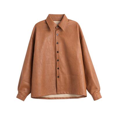 春季新款基础百搭宽松翻领皮衣