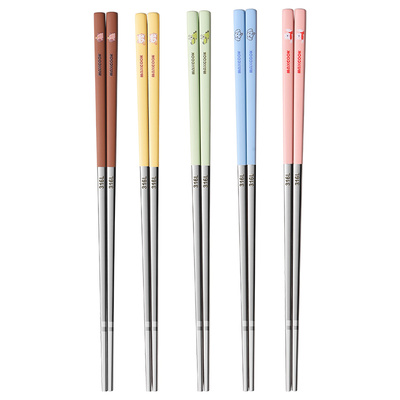 316L不锈钢筷子家用耐高温卡通分色一人一筷儿童筷套装食品级专用