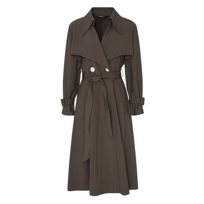 IDPAN双排扣大翻领廓形风衣长款外套女秋季新款时尚精致通勤高级