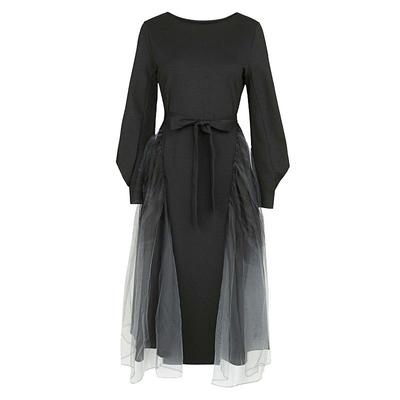 s.deer圆领收腰晕染网纱泡