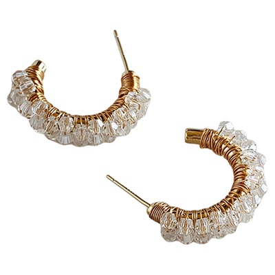 超闪水晶纯银针金色耳钉