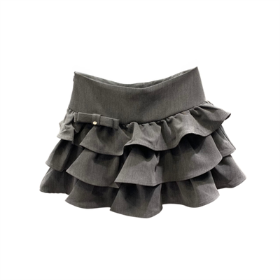 灰色西装高腰A字短裙蓬蓬蛋糕裙