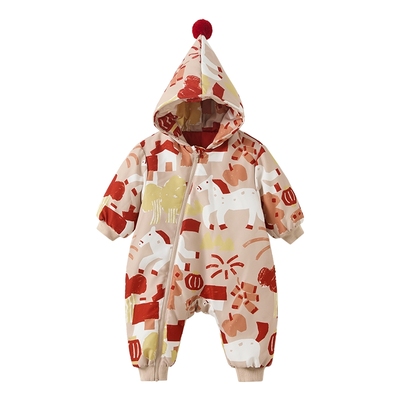 papa冬季宝宝连体衣红色喜庆年服