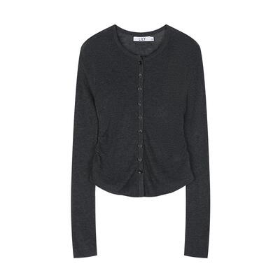 【商场同款】LILY2025春女装格雷系休闲修身收腰圆领长袖针织开衫