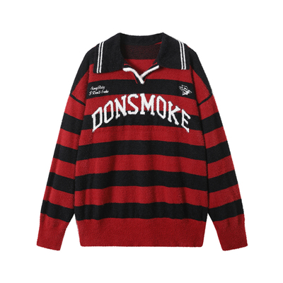 DSM仿貂绒polo条纹毛衣