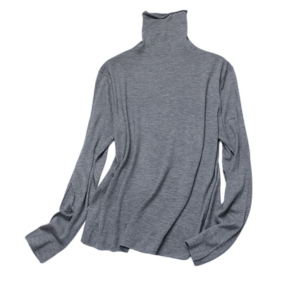 水溶羊毛卷边高领基础打底衫