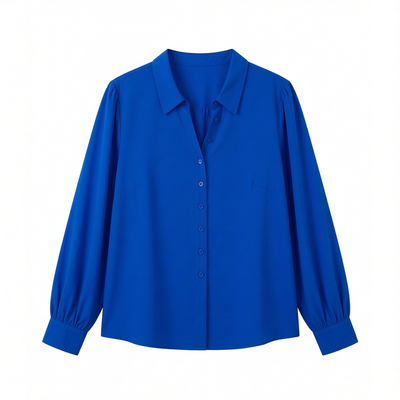 纯色翻领纽扣长袖衬衫