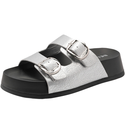 百丽银色勃肯鞋半拖鞋女