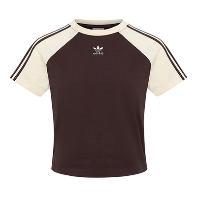Adidas/阿迪达斯正品三叶草女士针织复古拼接短款日常T恤KU4767