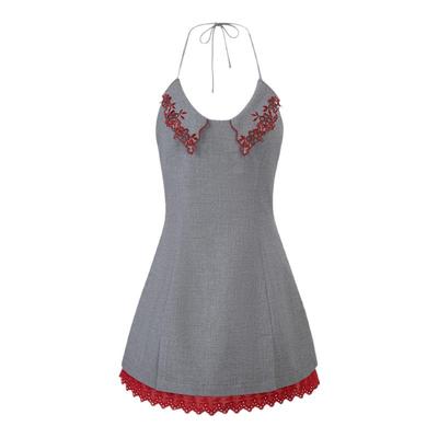 银河万岁宁静刺绣蕾丝花边吊带裙