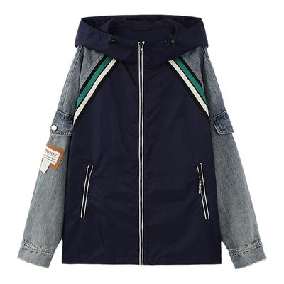 URLAZH有兰减龄拼接牛仔连帽外套