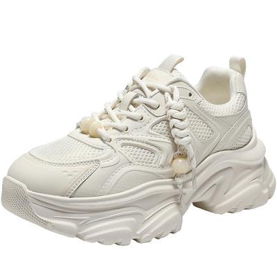 百丽女鞋子白色老爹鞋免系带新款商场款厚底增高休闲鞋E9K1DAM6